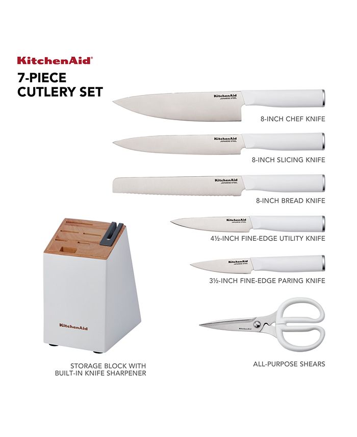 KitchenAid Classic 7-Pc. Japanese Steel Knife & Sharpener Block Set ...