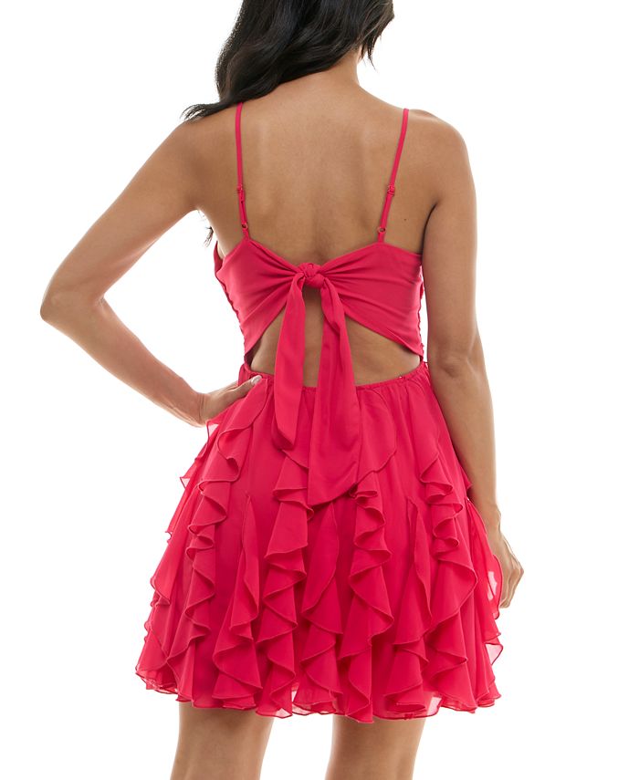 pear culture Juniors' Cutout Tie-Back Ruffled Petal Dress - Macy's