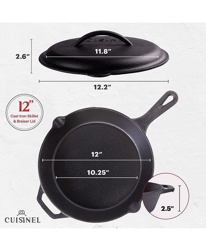 Cuisinel Cast Iron Skillet with Lid - 12"-inch Pre-Seasoned Covered ...