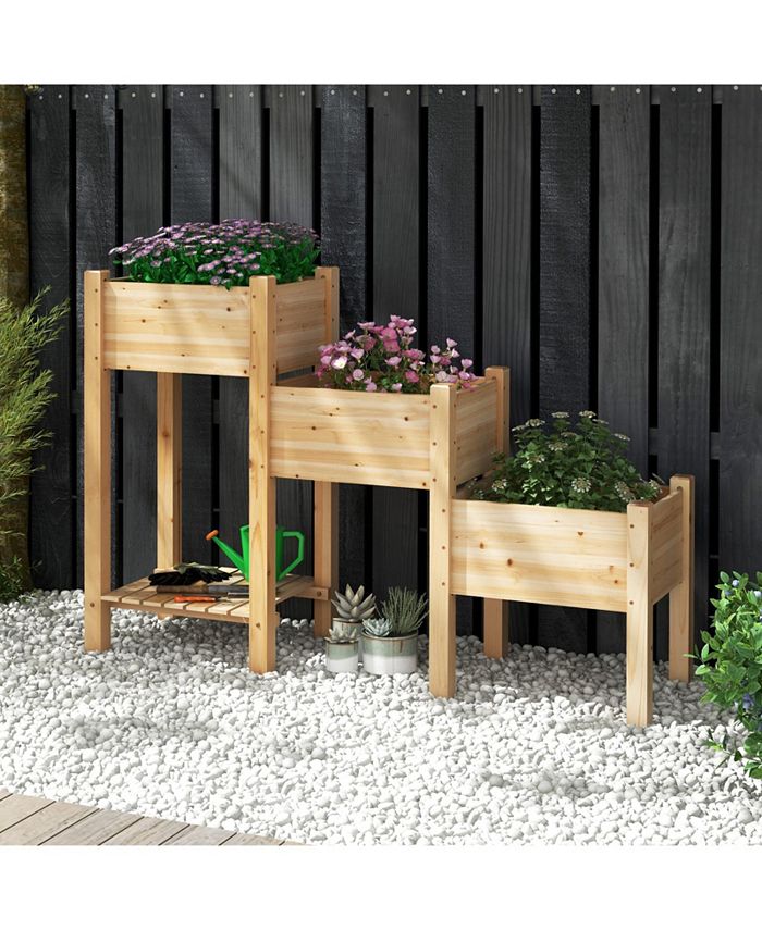 Slickblue 3 Tier Wooden Raised Garden Bed With Open Storage Shelf
