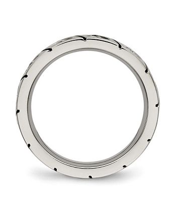 Chisel Titanium Polished with CZ Grooved Wedding Band Ring - Macy's