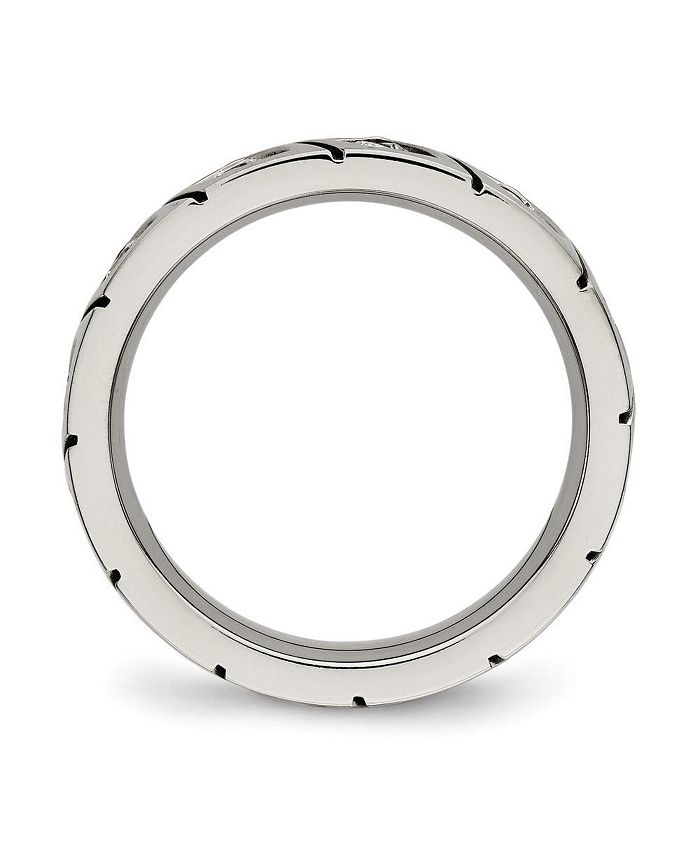 Chisel Titanium Polished with CZ Grooved Wedding Band Ring - Macy's