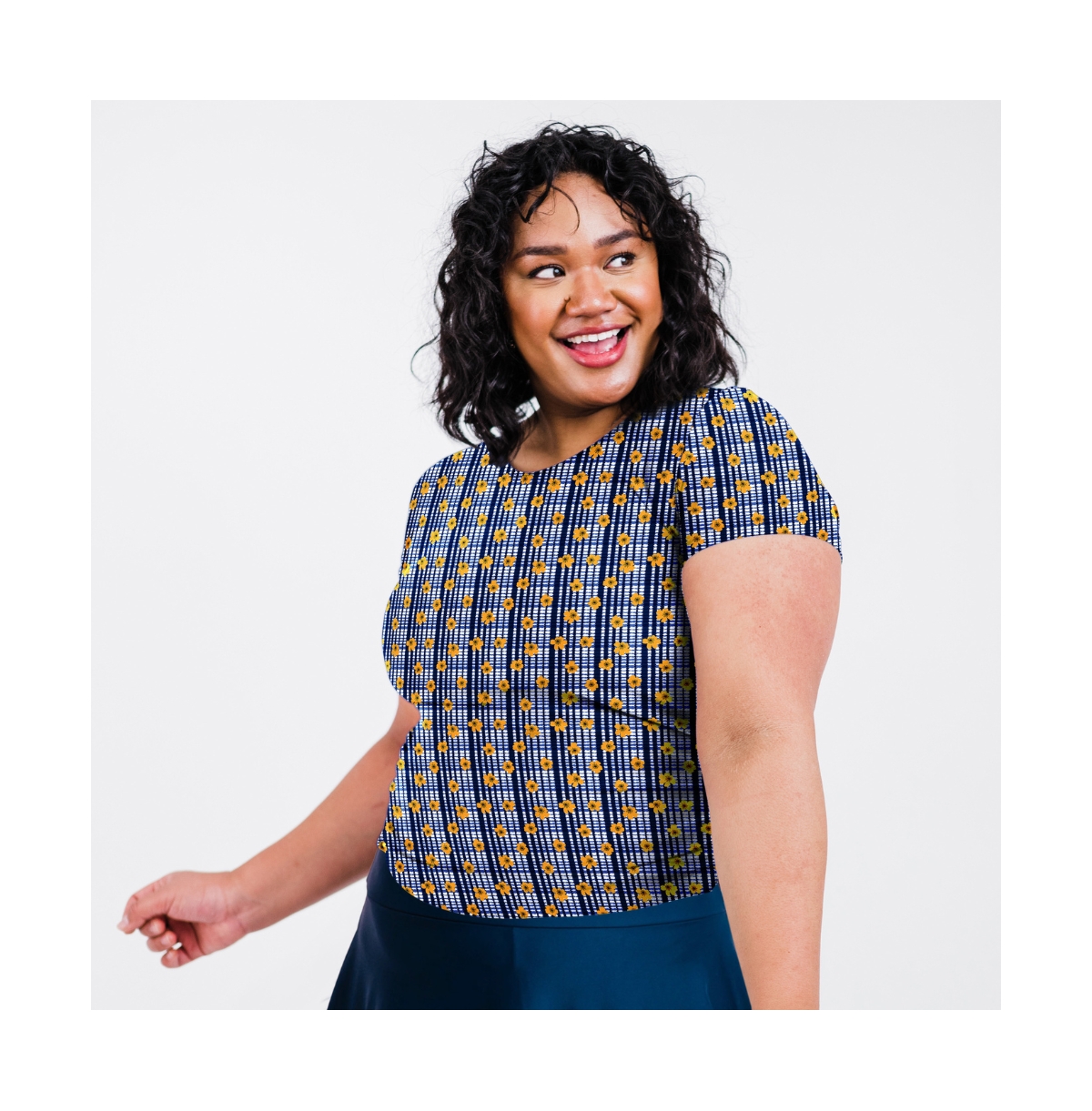 Click here for Calypsa Plus Size Adele Swim Top - Sunflower picni... prices