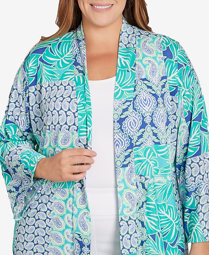 Ruby Rd. Plus Size Bali Patchwork Knit Cardigan Top - Macy's