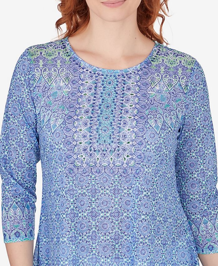 Ruby Rd. Petite Burnout Geometric Knit Top - Macy's