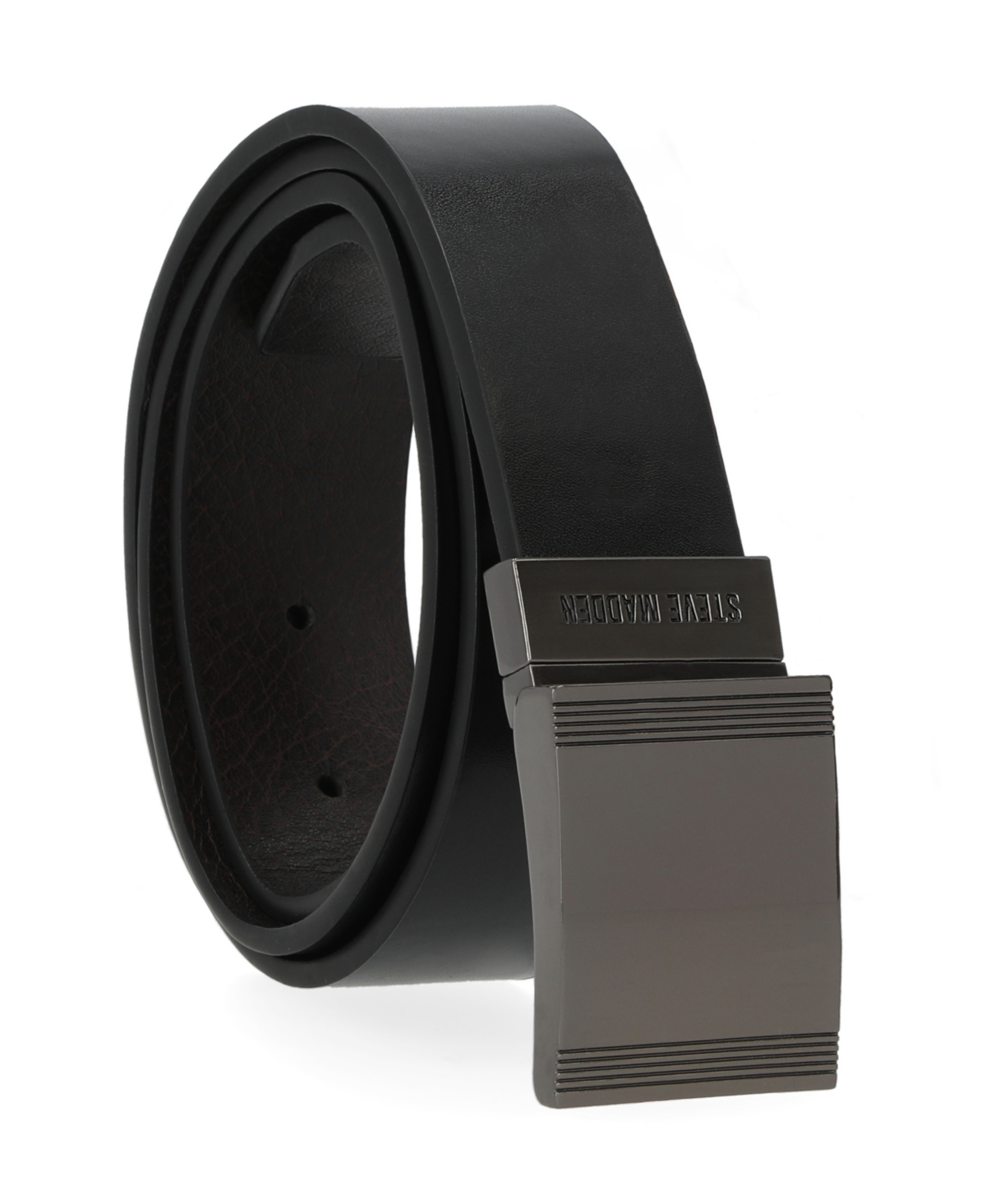 Click here for Steve Madden 35mm Cut Edge Plaque Buckle Belt - Bl... prices