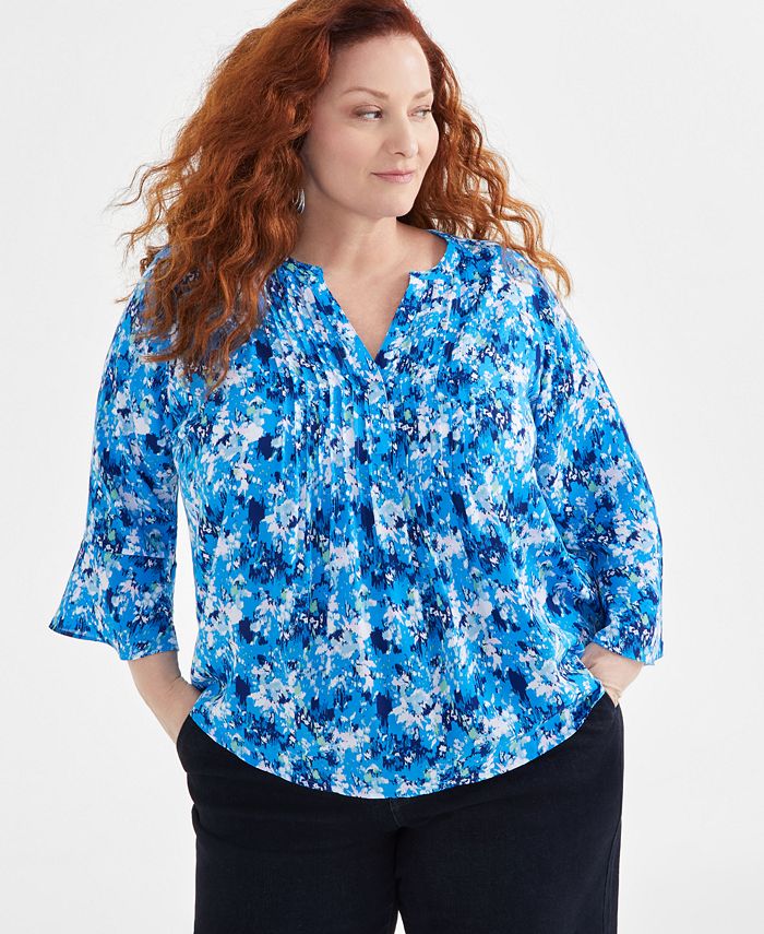 Style & Co Plus Size Printed Pintuck Blouse, Created for Macy's - Macy's