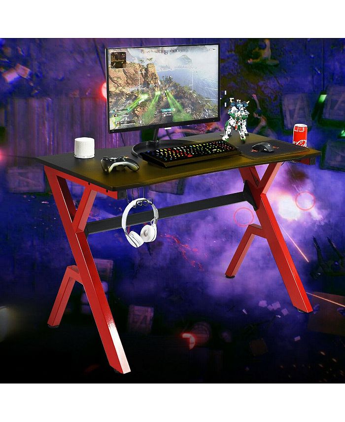 Slickblue Ergonomic Gaming Desk with Carbon Fiber Surface and R-Shape ...