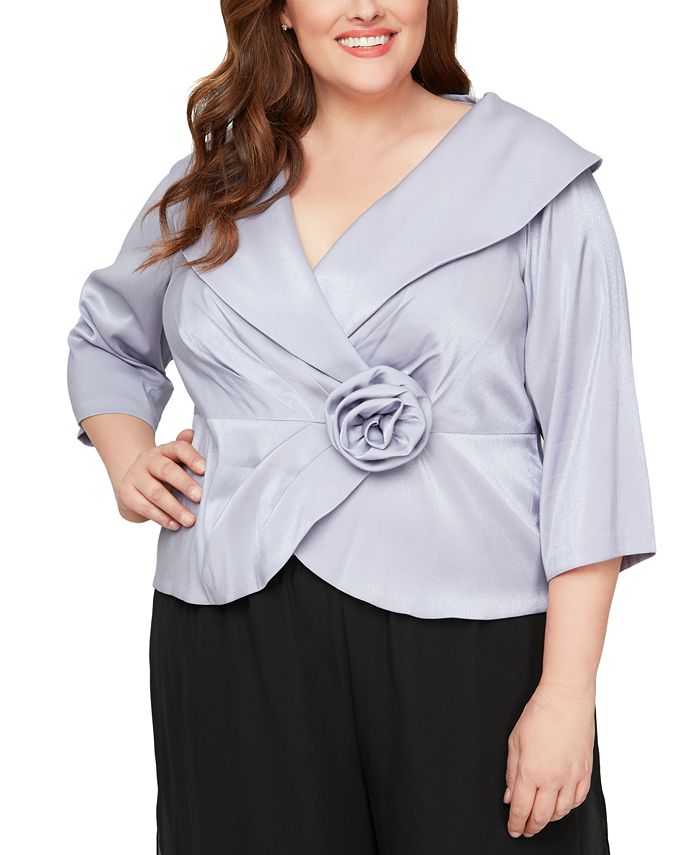 Alex Evenings Plus Size Portrait Collar Rosette Blouse - Macy's