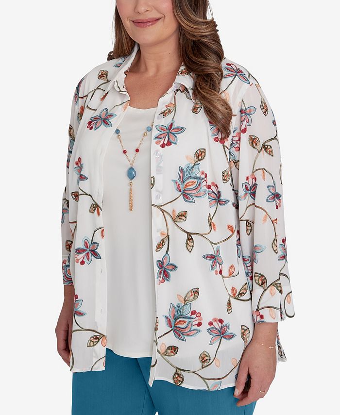 Alfred Dunner Plus Size Sedona Sky Warm Embroidered Two In One Top With ...