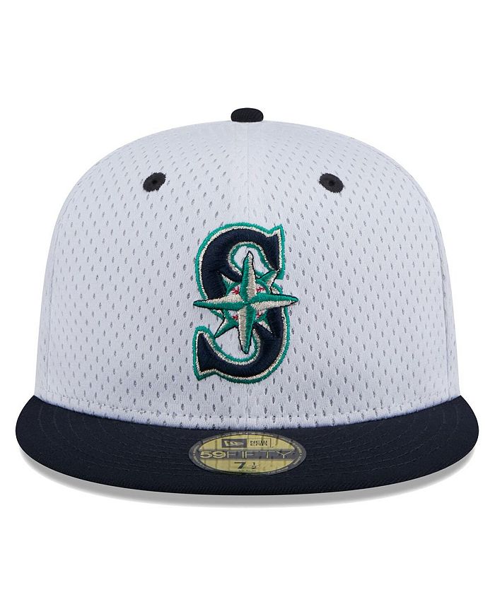 New Era Men's White Seattle Mariners Throwback Mesh 59Fifty Fitted Hat ...