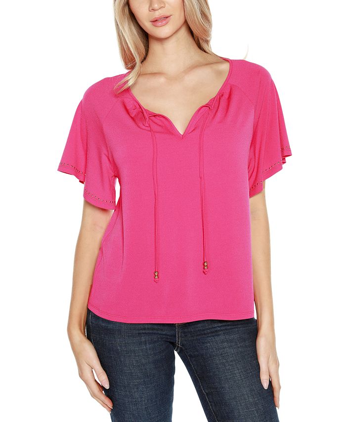 Belldini Women's Embellished Flutter Sleeve Knit Top - Macy's