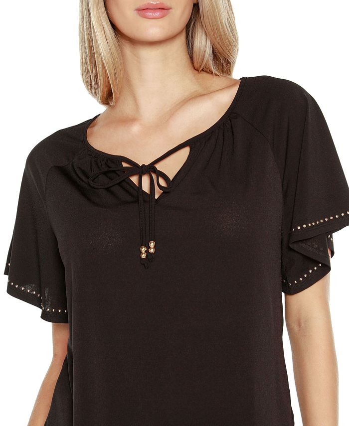 Belldini Women's Embellished Flutter Sleeve Knit Top - Macy's