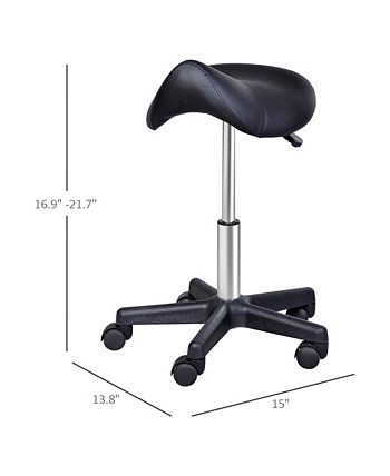 HOMCOM Adjustable Hydraulic Rolling Salon Stool Swivel Saddle Stool Spa ...