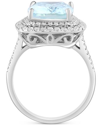 EFFY Collection EFFY® Aquamarine (5-7/8 ct. t.w.) & Diamond (3/4 ct. t.w.) Double Halo Statement ...
