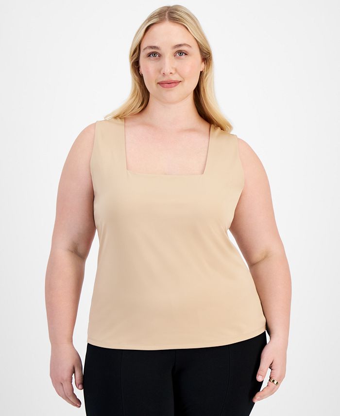 Bar III Plus Size Solid Square-Neck Sleeveless Tank Top, Created for ...