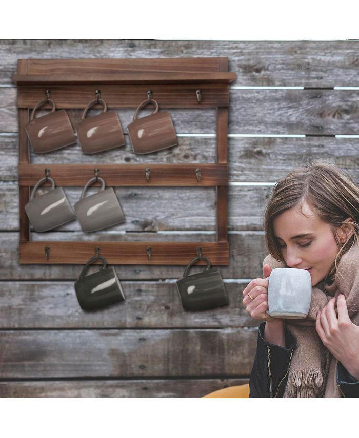 HBCY Creations Rustic Mug Rack Wall Mounted With Shelf - Coffee Cup ...