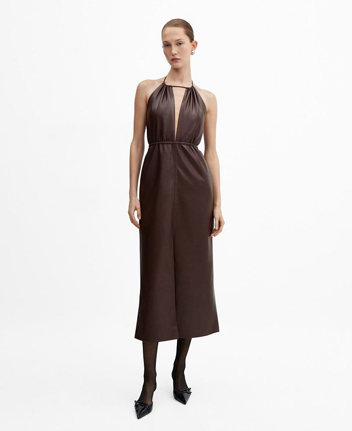 MANGO Women's Leather-Effect Halter Dress - Macy's