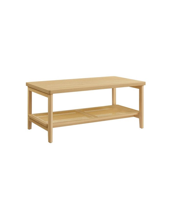 Slickblue 2-Tier Coffee Table for Living Room, with PVC Rattan Storage ...