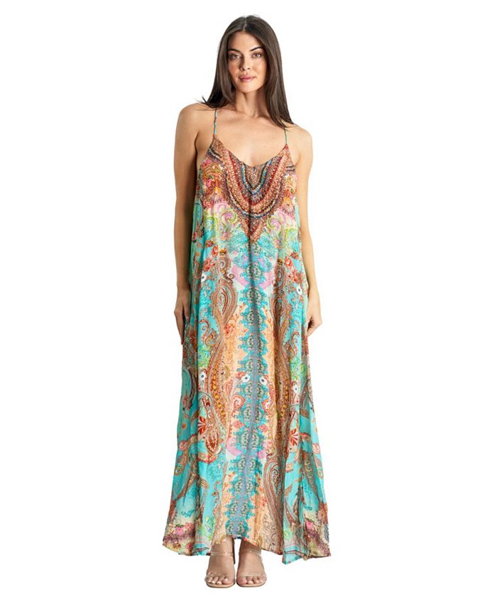 La Moda Clothing Women's Maxi Boho Art T back Dress with pockets - Macy's