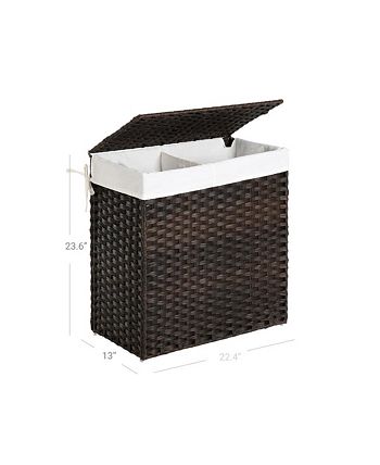 Slickblue Handwoven Divided Laundry Hamper Basket, Synthetic Rattan ...
