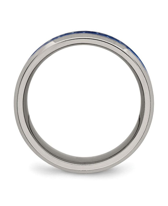 Chisel Titanium Blue Carbon Fiber Inlay Beveled Edge Wedding Band Ring ...