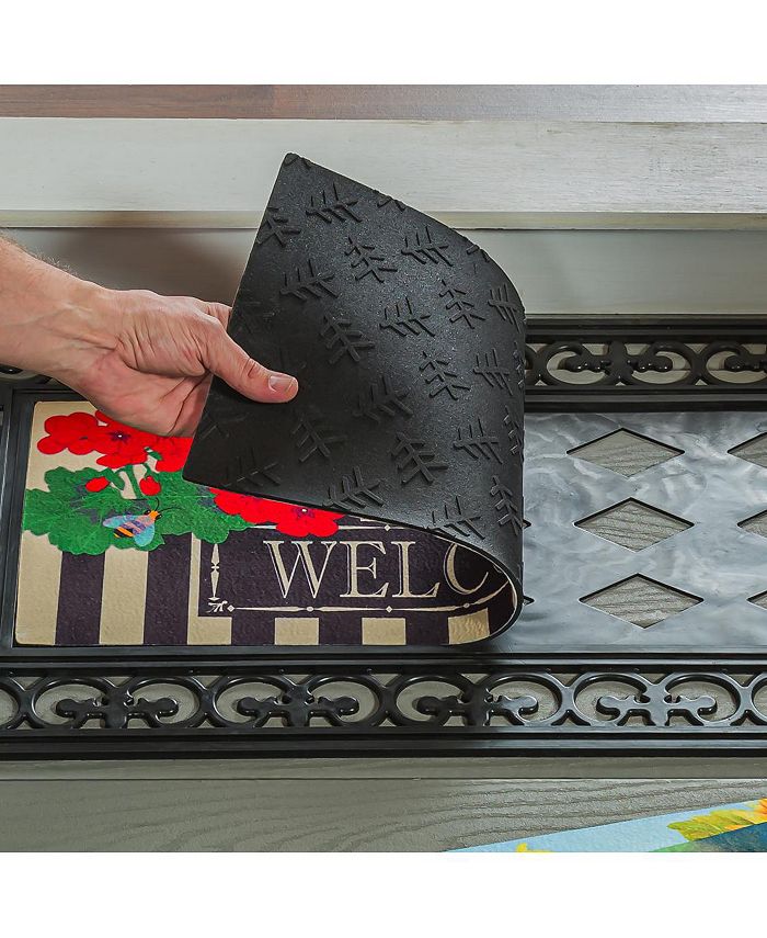 Evergreen Black Fleur Scroll Sassafras Floor Mat Indoor Outdoor Rubber ...