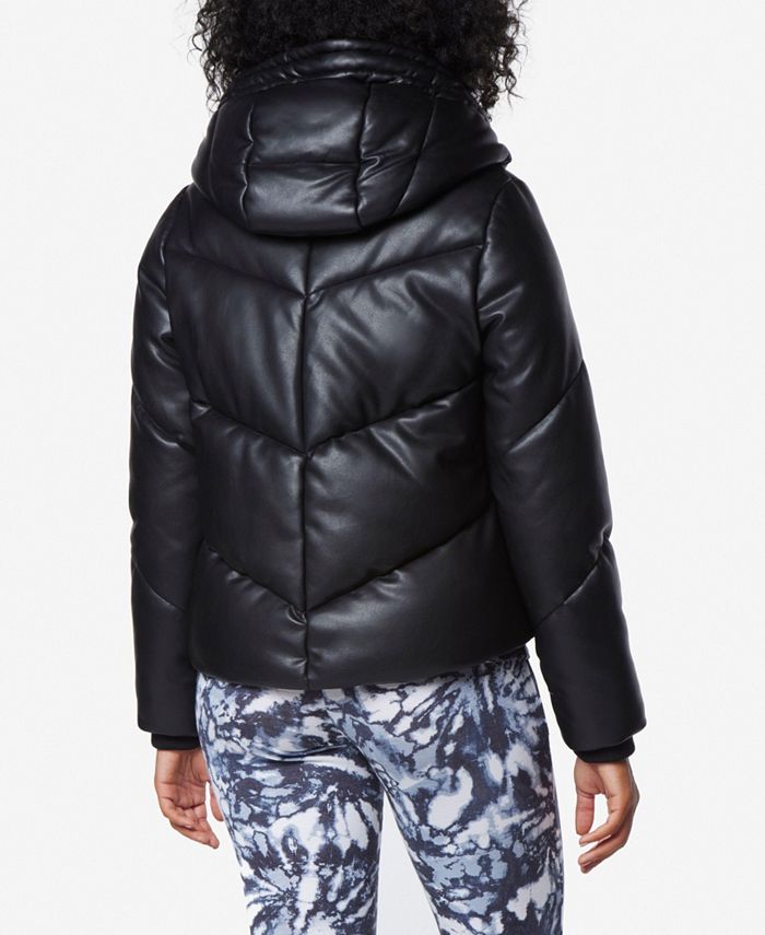 Andrew Marc Sport Women's Faux Leather Hooded Puffer Jacket - Macy's