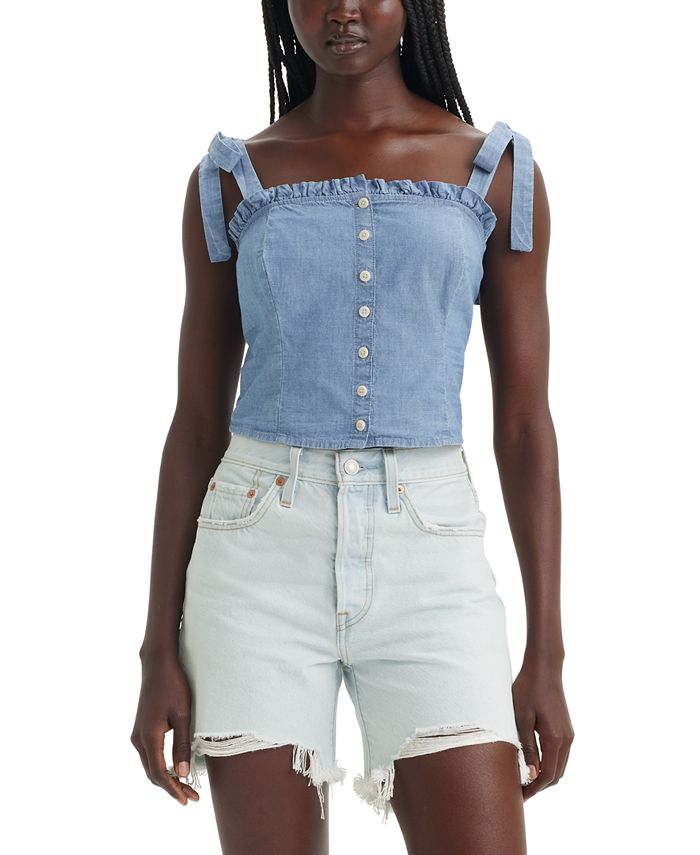 Levi's Luciana Cotton Tie-Shoulder Smocked-Back Top - Macy's
