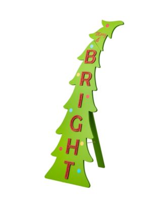 Glitzhome 42"H Christmas Wooden "BRIGHT" Bent Tree Porch Sign - Macy's