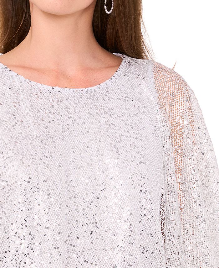 MSK Women's Sequined Mesh Pull-On Blouson Top - Macy's