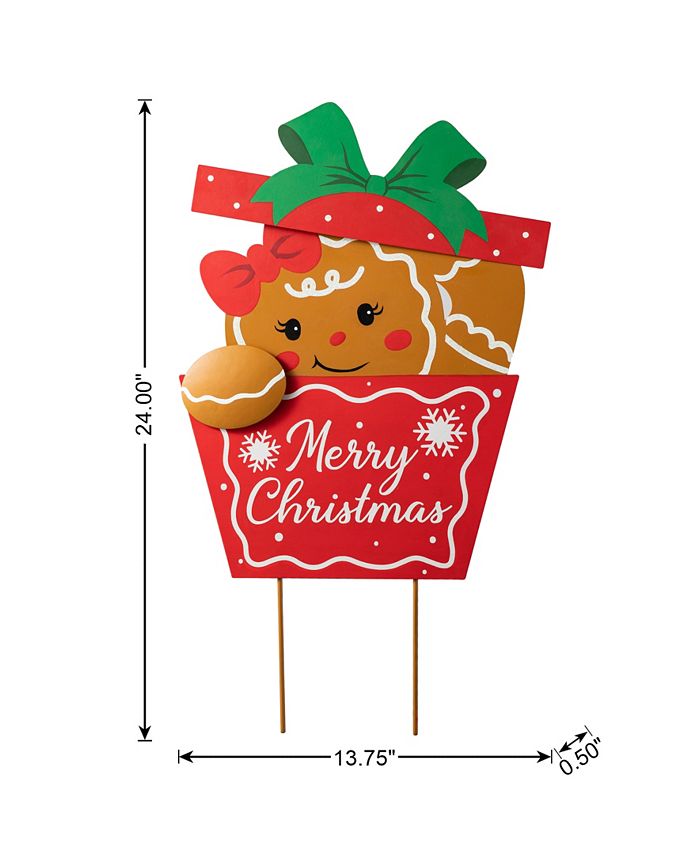 Glitzhome 24"H Christmas Metal Gingerbread Giftbox Yard Stake or ...