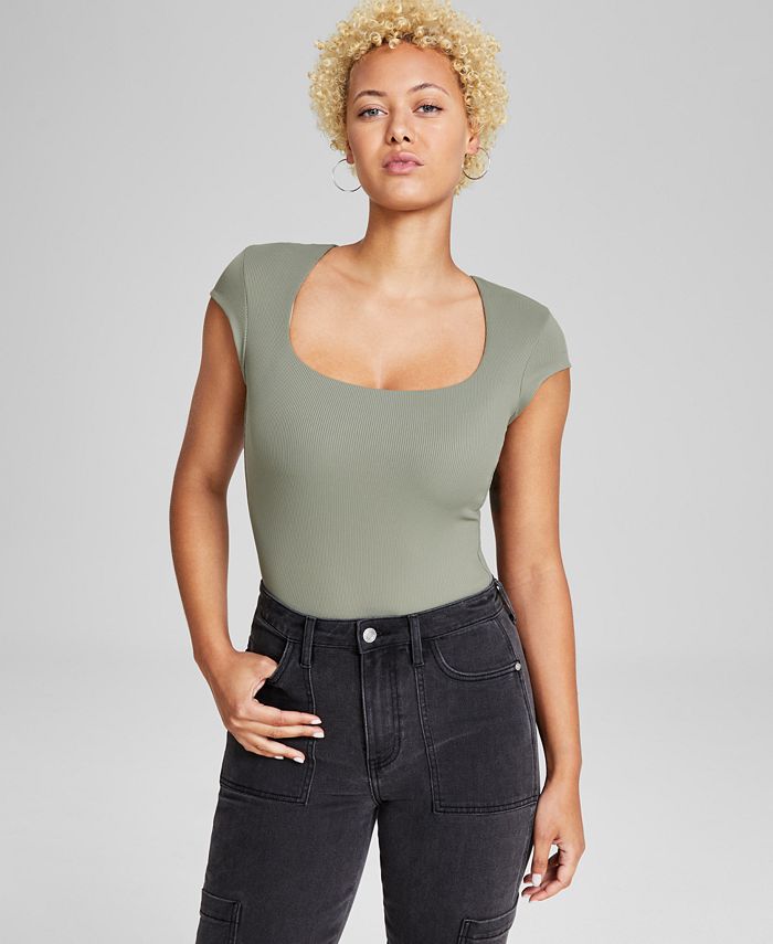 And Now This Women's Double-Layered Ribbed Square-Neck Bodysuit ...