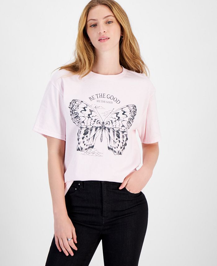 Rebellious One Juniors' Butterfly-Graphic Cotton Crewneck T-Shirt - Macy's