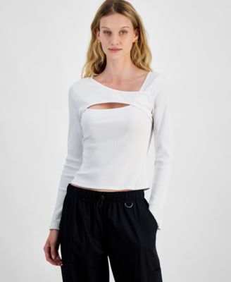 Madden Girl Juniors' Asymmetric Rib-Knit Long-Sleeve Top - Macy's