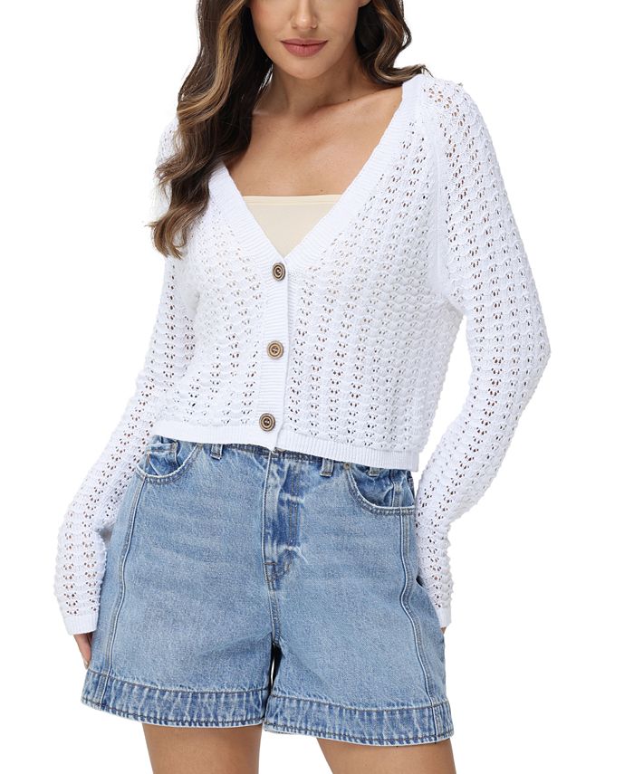 Frye Women's Cotton Pointelle Cropped Cardigan - Macy's