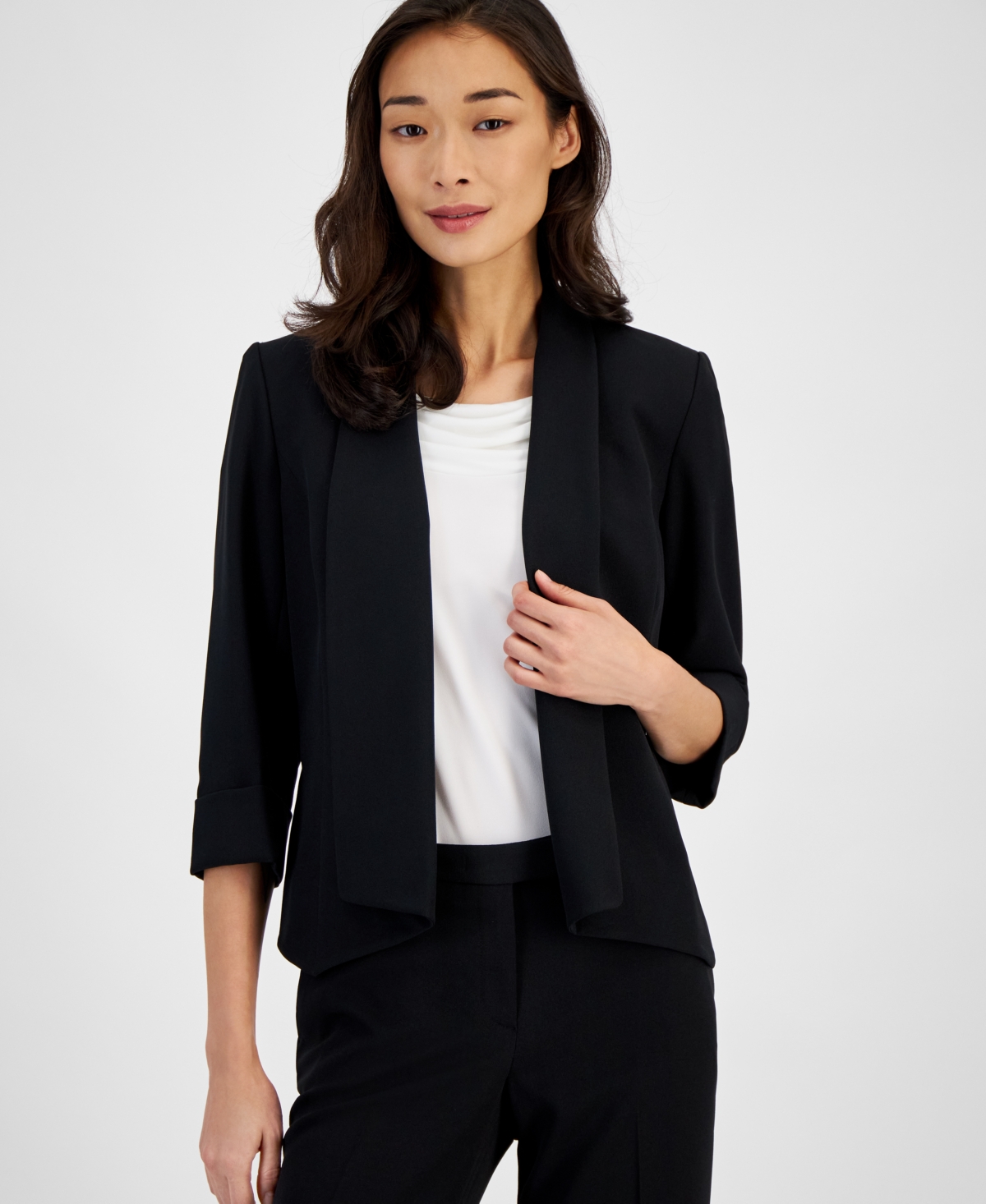Click here for Kasper Womens Shawl Collar Open-Front Blazer - Bla... prices