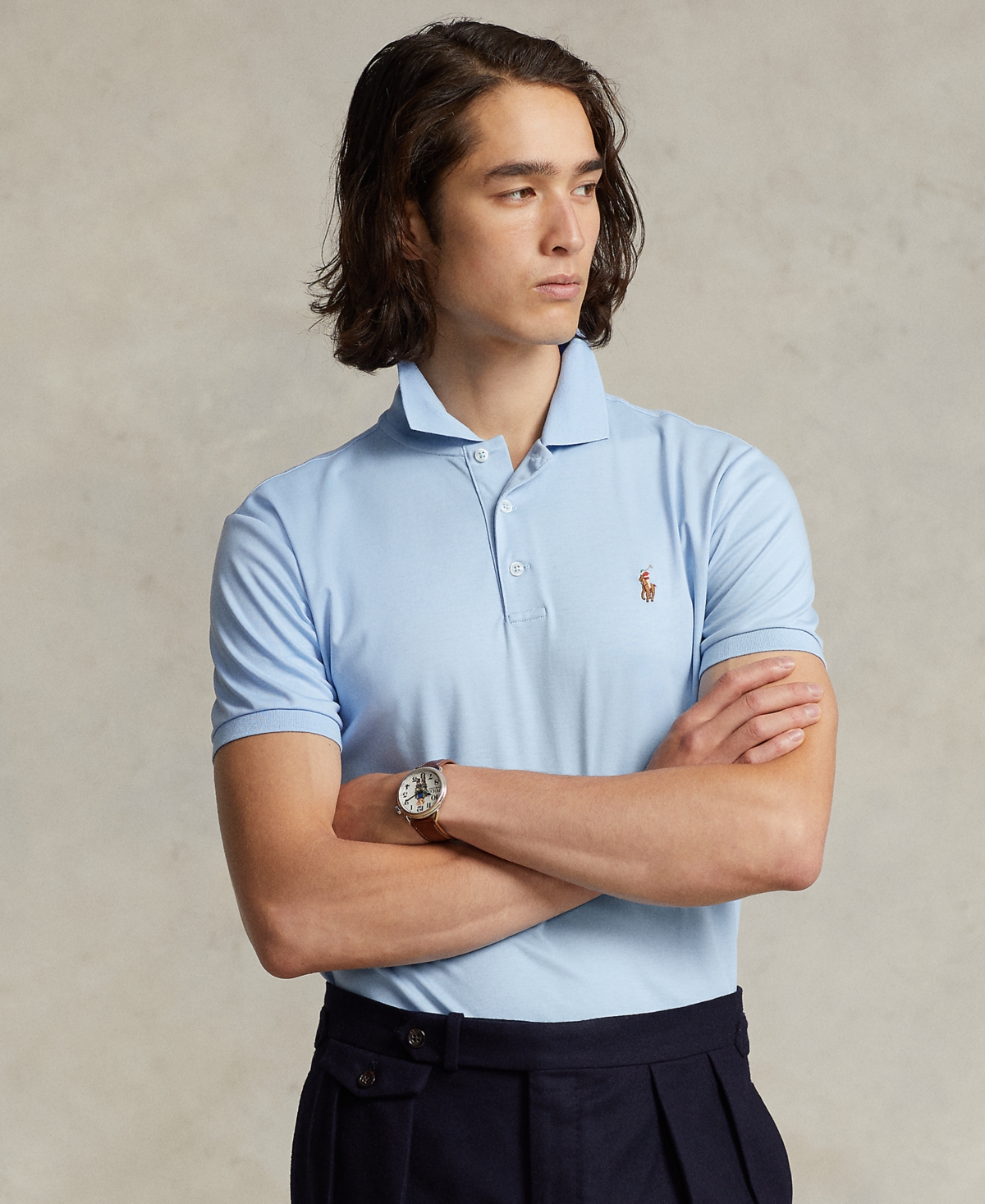 Click here for Mens Slim-Fit Soft Cotton Polo Shirt - Office Blue prices