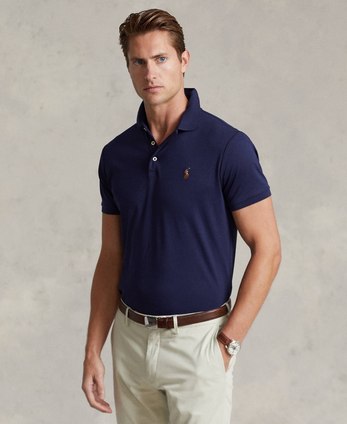 Click here for Mens Slim-Fit Soft Cotton Polo Shirt - Refined Nav... prices