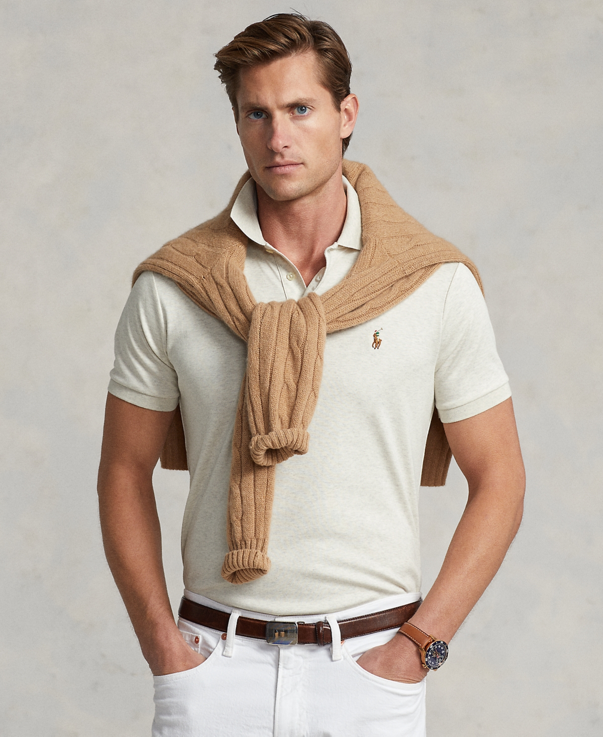 Click here for Mens Slim-Fit Soft Cotton Polo Shirt - Grey Heathe... prices