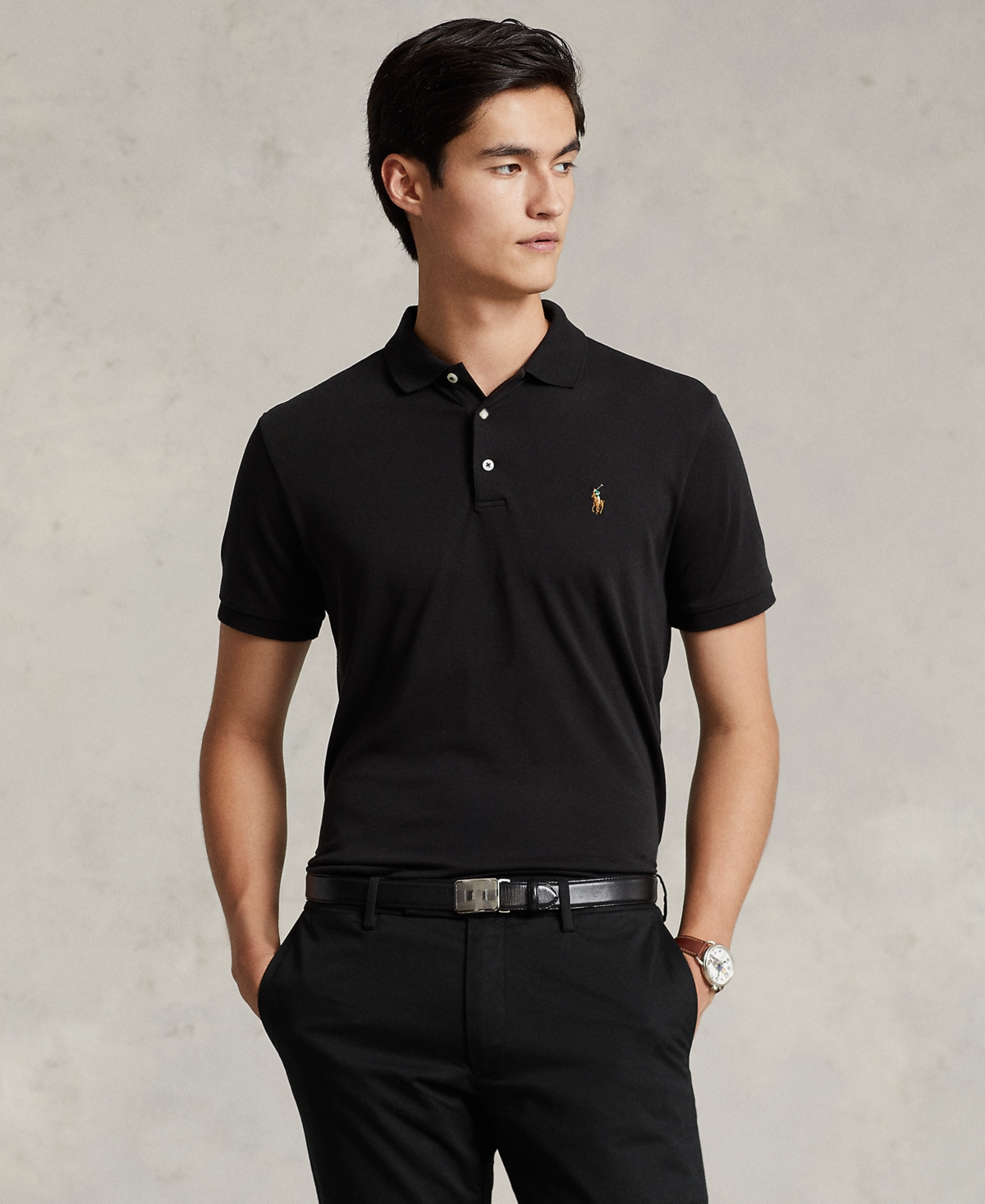 Click here for Mens Slim-Fit Soft Cotton Polo Shirt - Polo Black prices