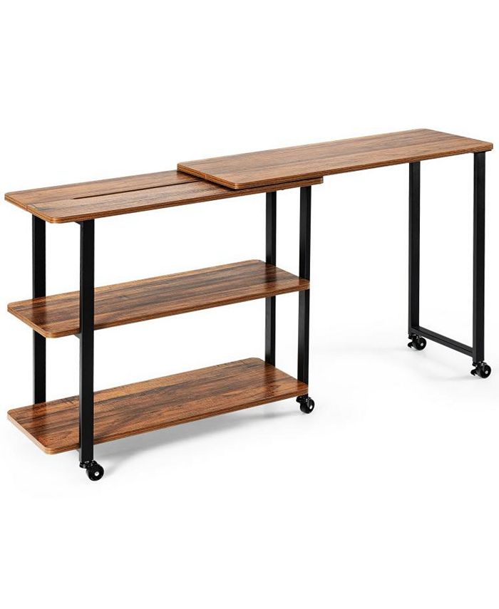 Slickblue 360° Rotating Sofa Side Table with Storage Shelves and Wheels ...