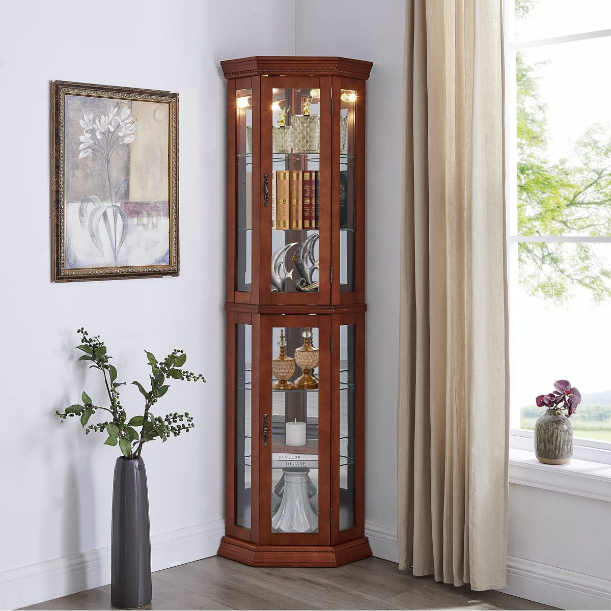 Click here for Streamdale Furniture Walnut Corner Curio Cabinet w... prices