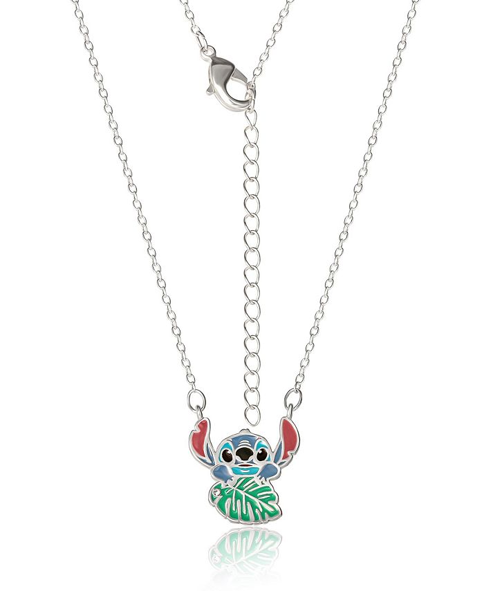 Disney Lilo and Stitch Silver Plated Stitch Leaf Pendant Necklace - Macy's