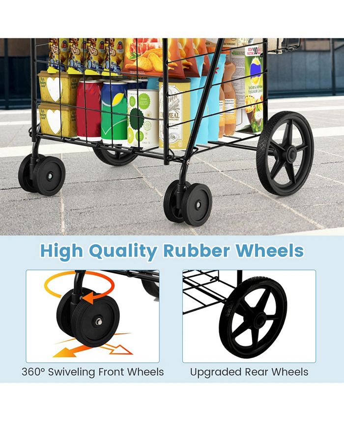 SUGIFT Folding Shopping Cart with Swiveling Wheels and Dual Storage ...