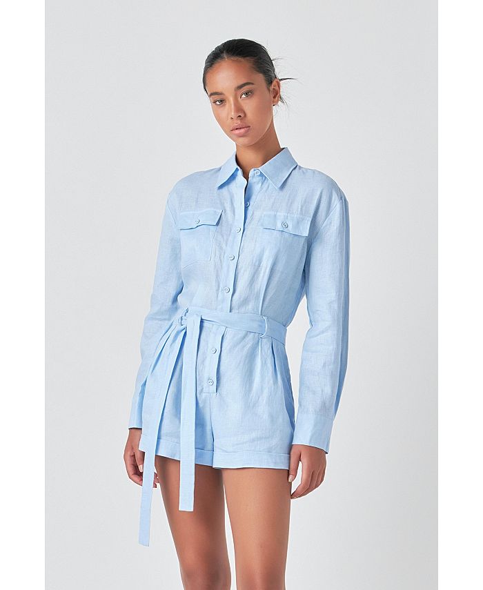 Grey Lab Women's Linen Romper - Macy's
