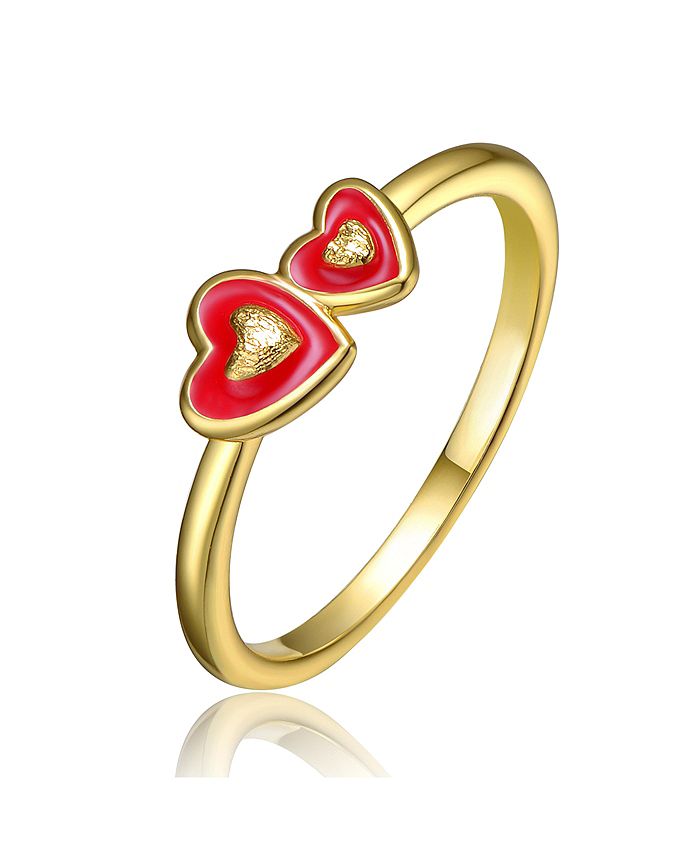 GiGiGirl Kid s 14K Gold Plated Double Heart Kids Stack Ring - Macy's