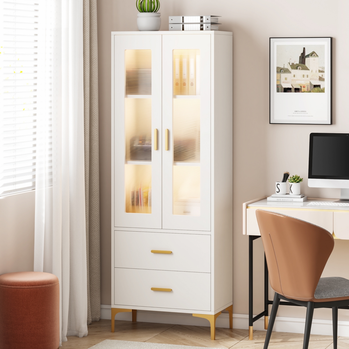 Click here for Tribesigns Bookcase with Doors and Led Light Books... prices