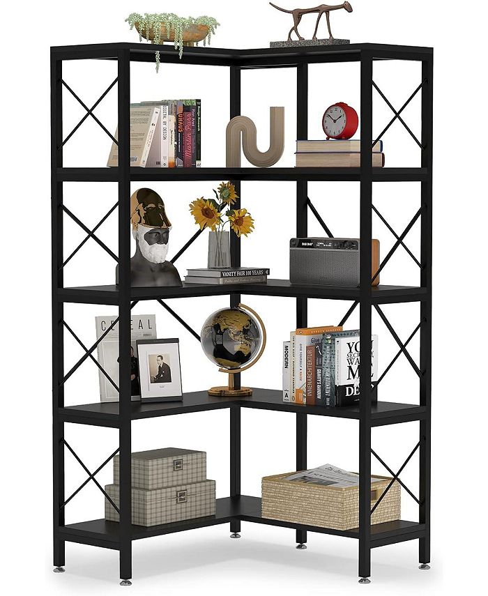 Tribesigns 5-Shelf Corner Bookshelf, Large Modern Corner Bookcase ...