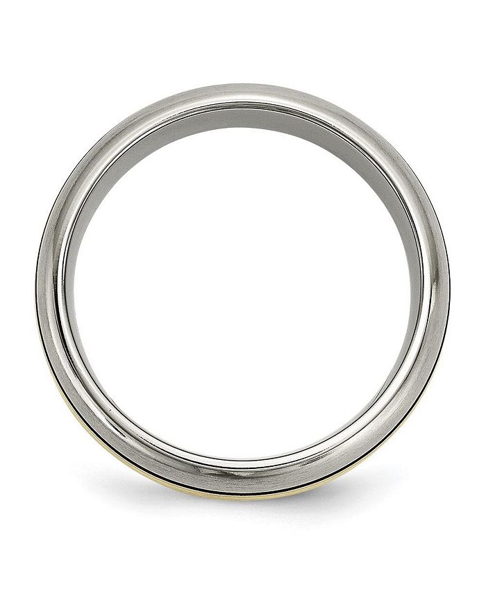 Chisel Titanium Antiqued and Brushed 14k Gold Inlay Grooved Band Ring ...